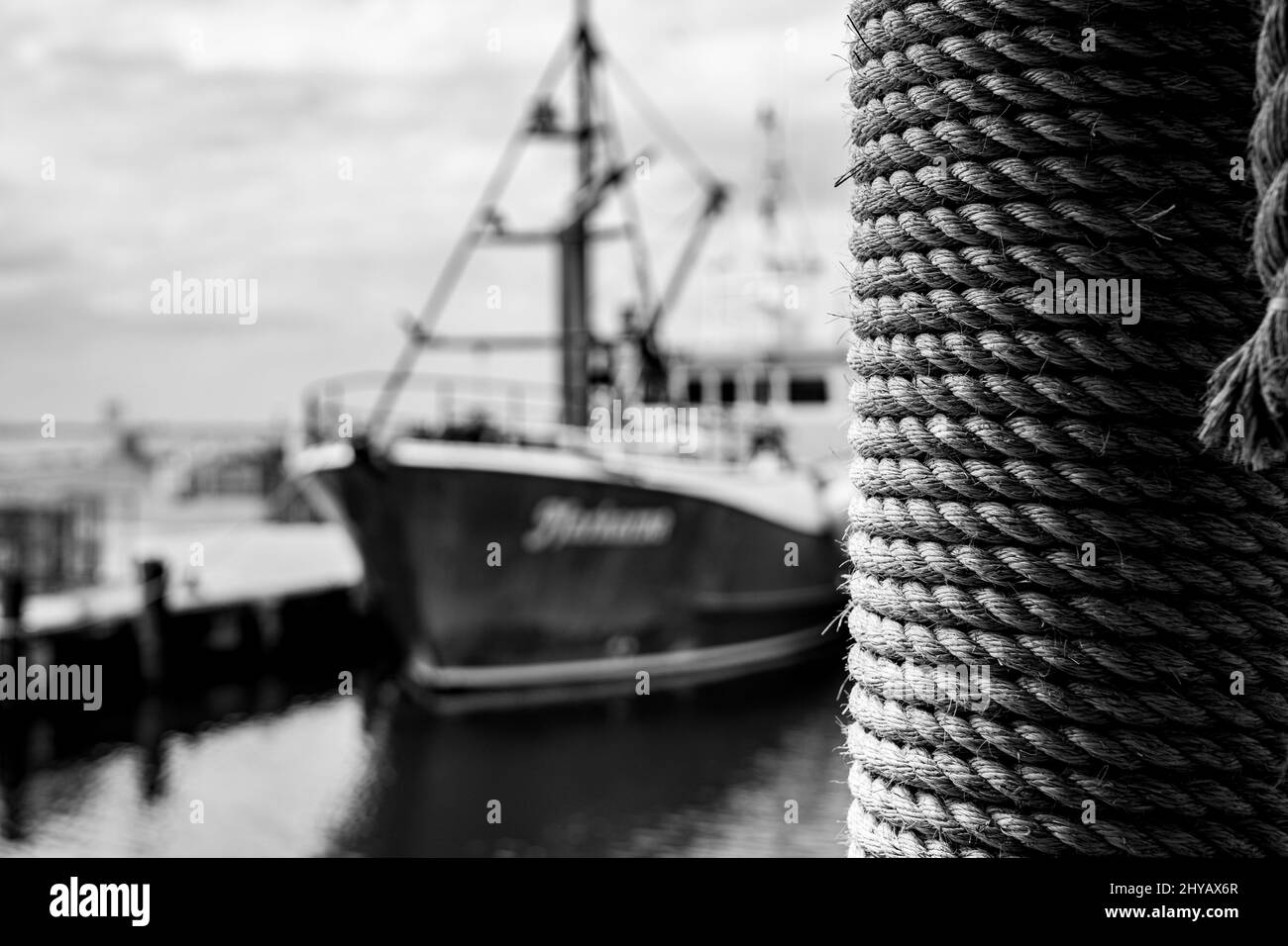 Grayscale shot of a big ship on the port Stock Photo - Alamy