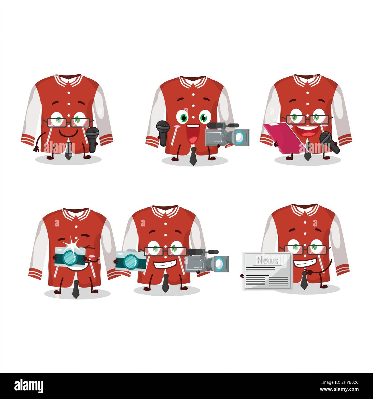 Character reporter red baseball jacket cute mascot with microphone ...