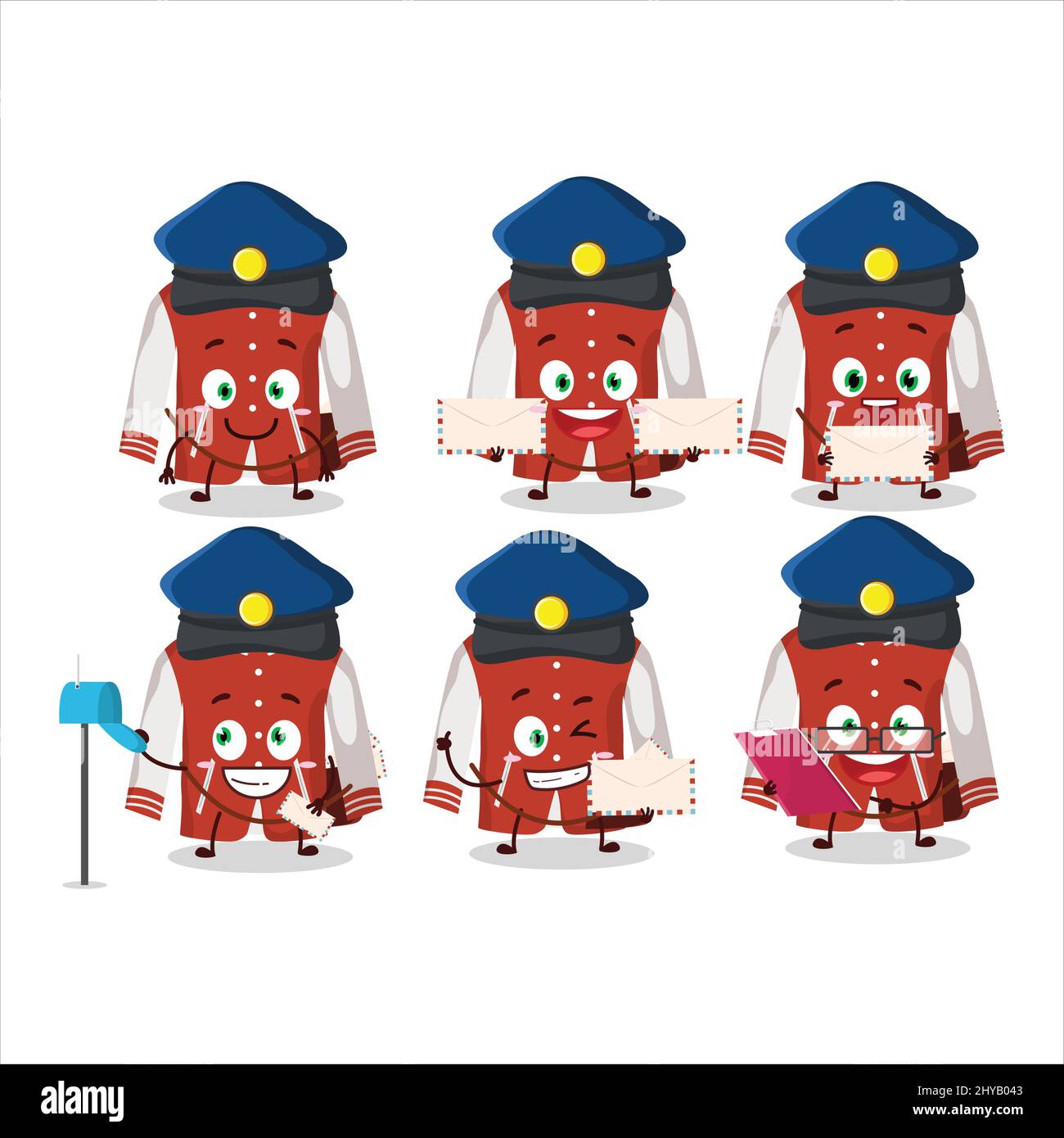 A picture of cheerful red baseball jacket postman cartoon design ...