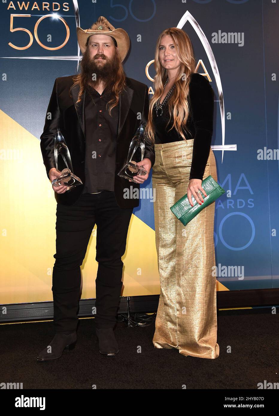 Chris Stapleton and Morgane Stapleton in the press room at the 50th ...