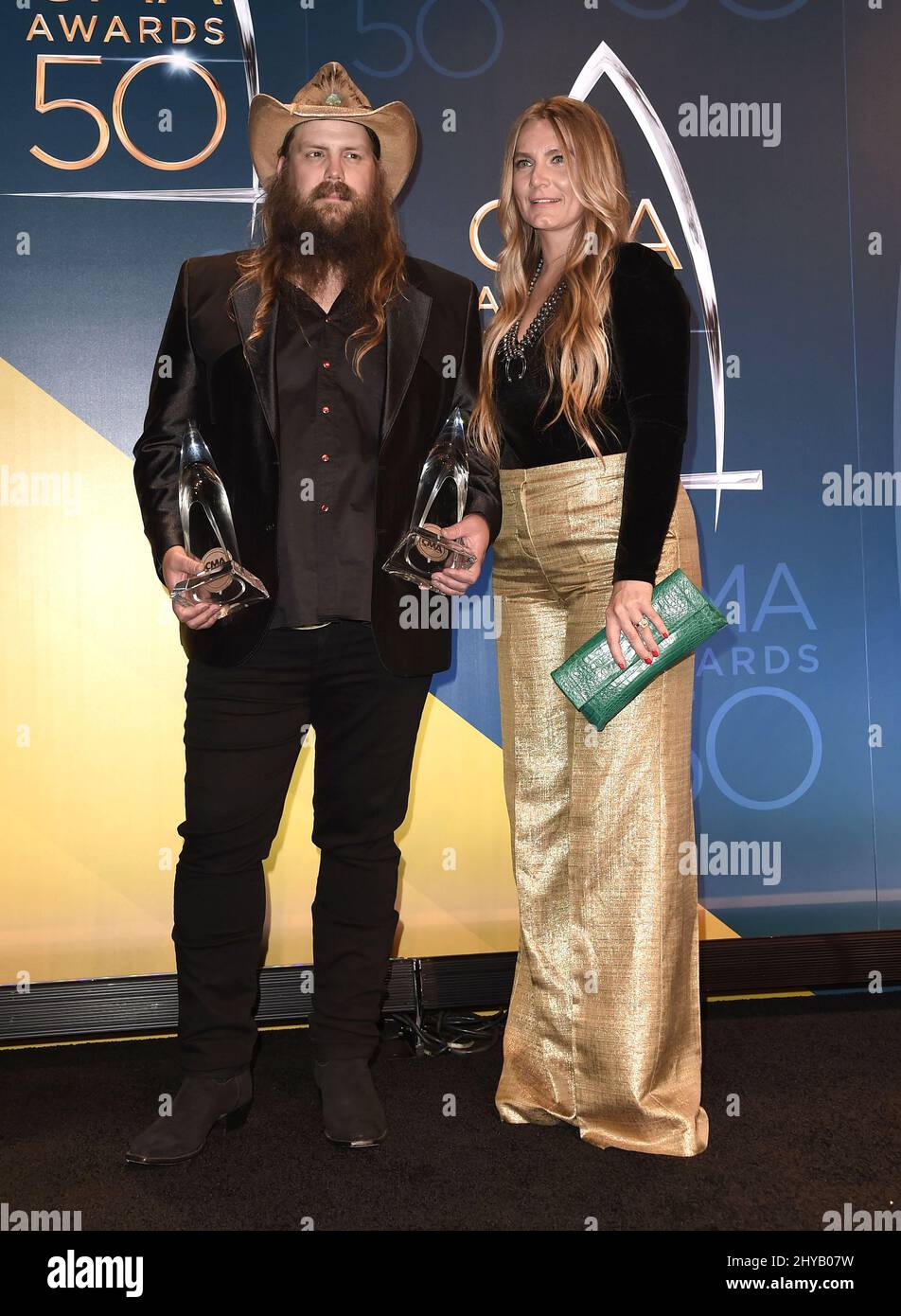 Chris Stapleton and Morgane Stapleton in the press room at the 50th ...