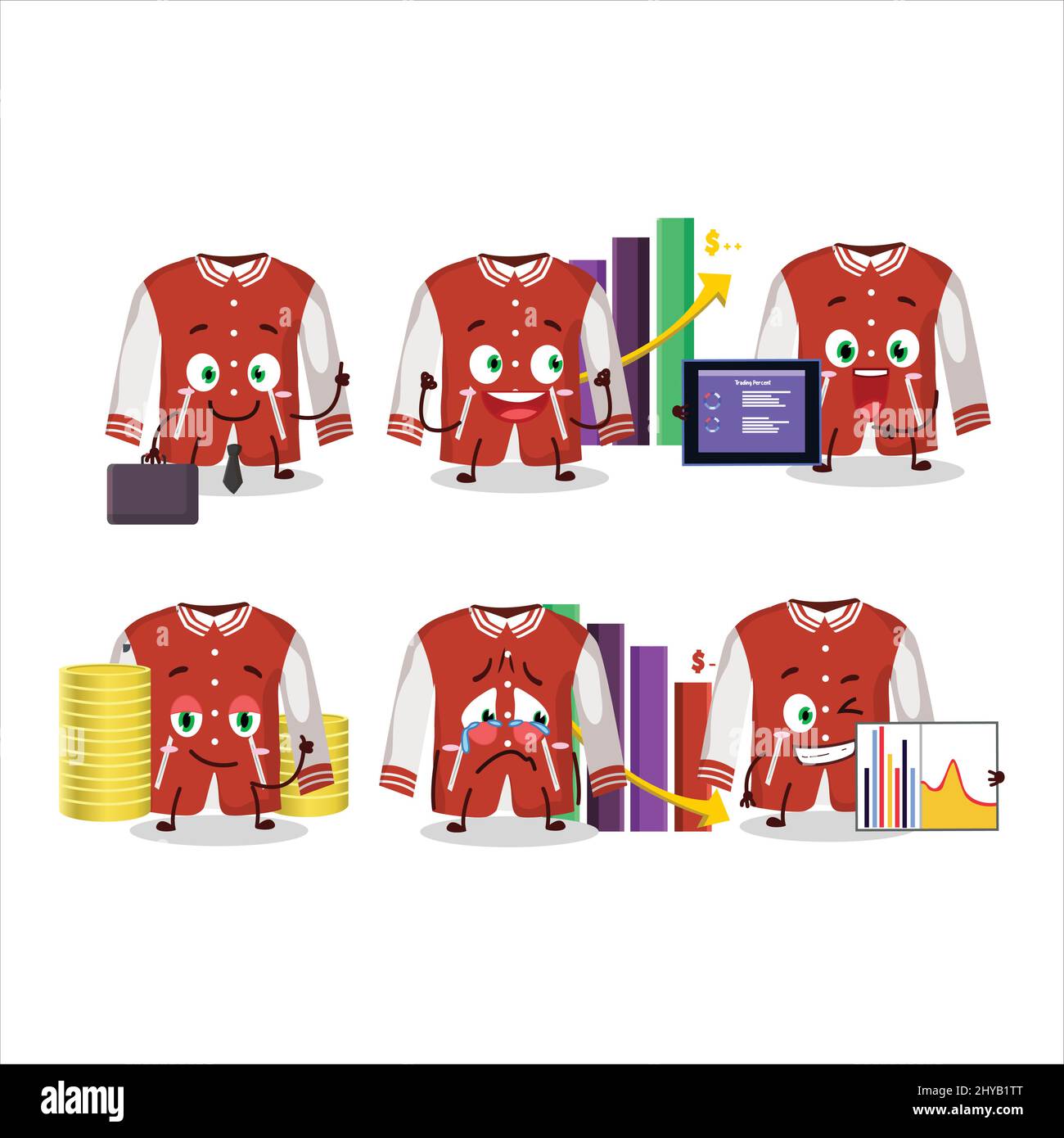 Red baseball jacket character designs as a trader investment mascot ...
