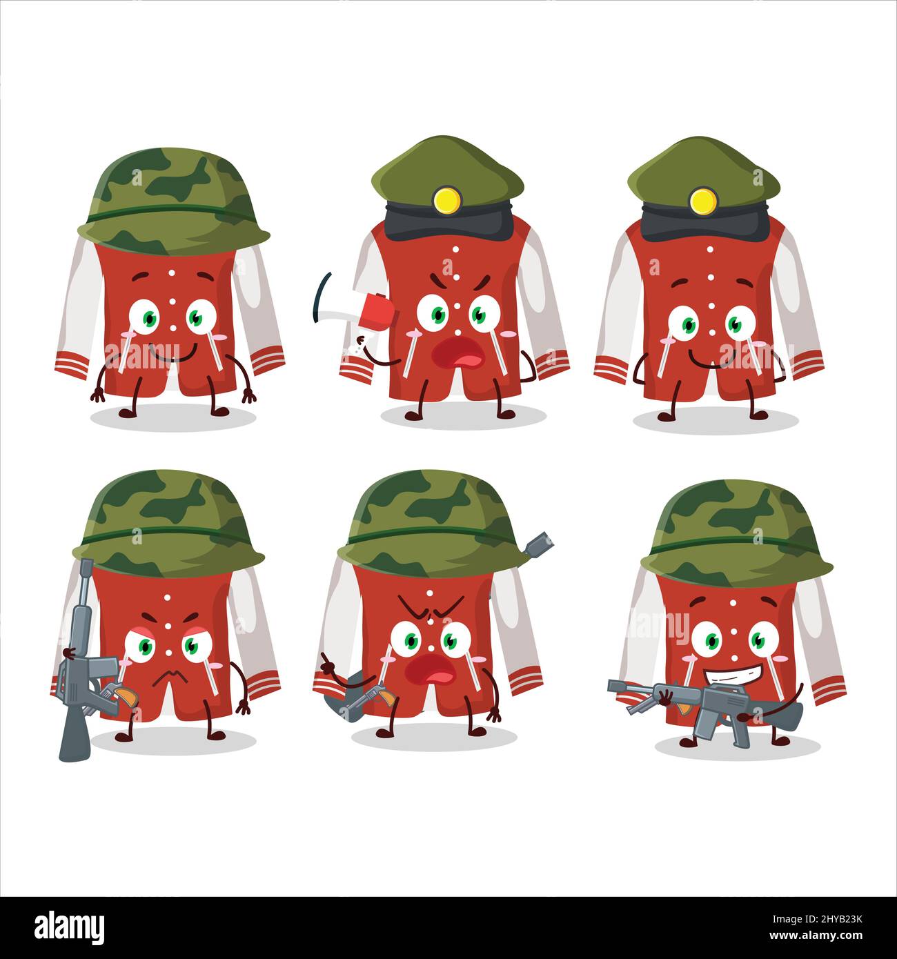 A charming soldier red baseball jacket cartoon picture bring a gun ...