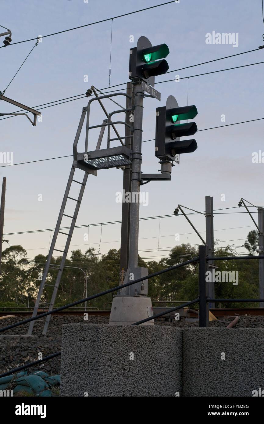 Low angle shot of train light signals Stock Photo - Alamy