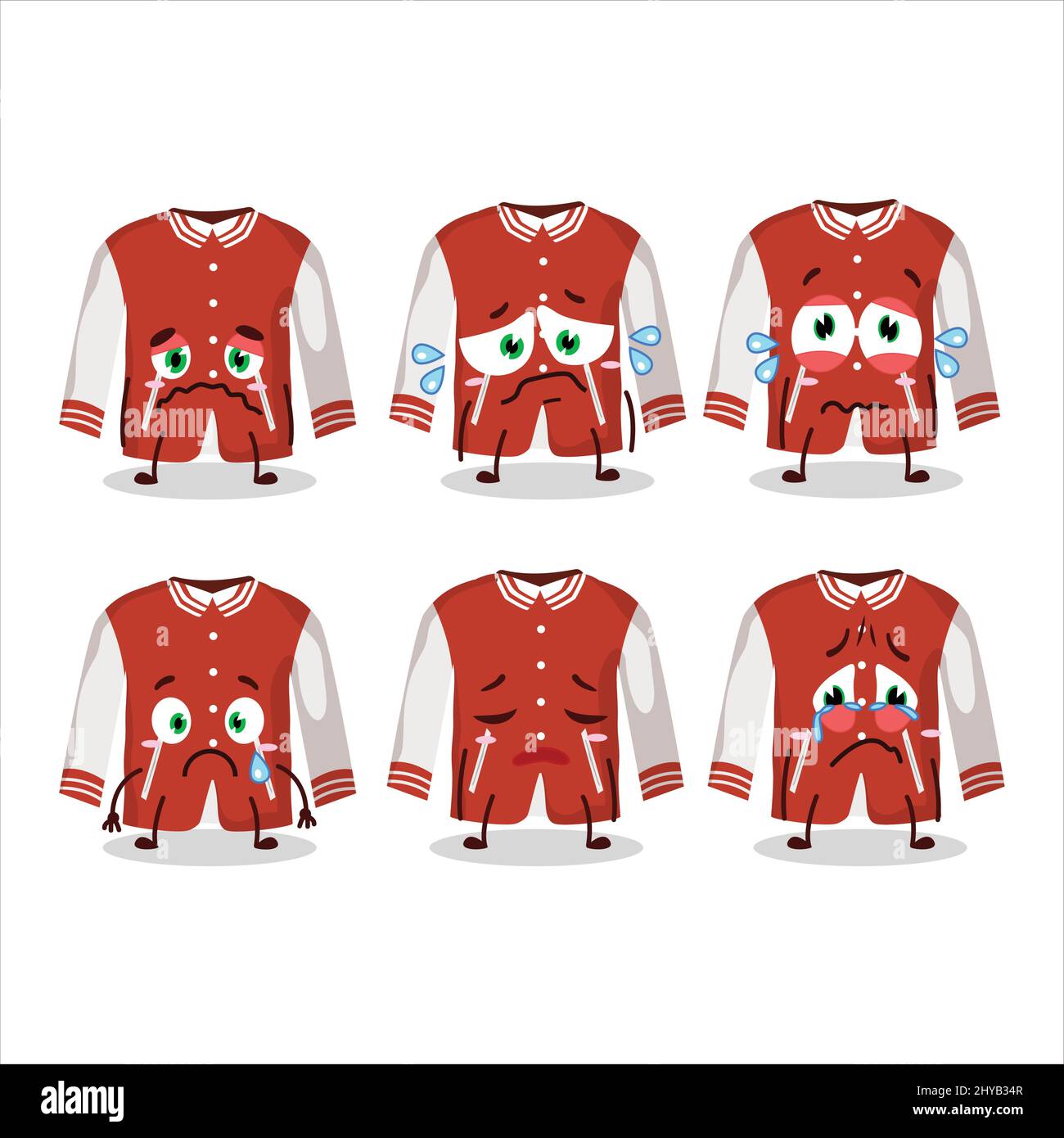 Red baseball jacket cartoon character with sad expression. Vector ...