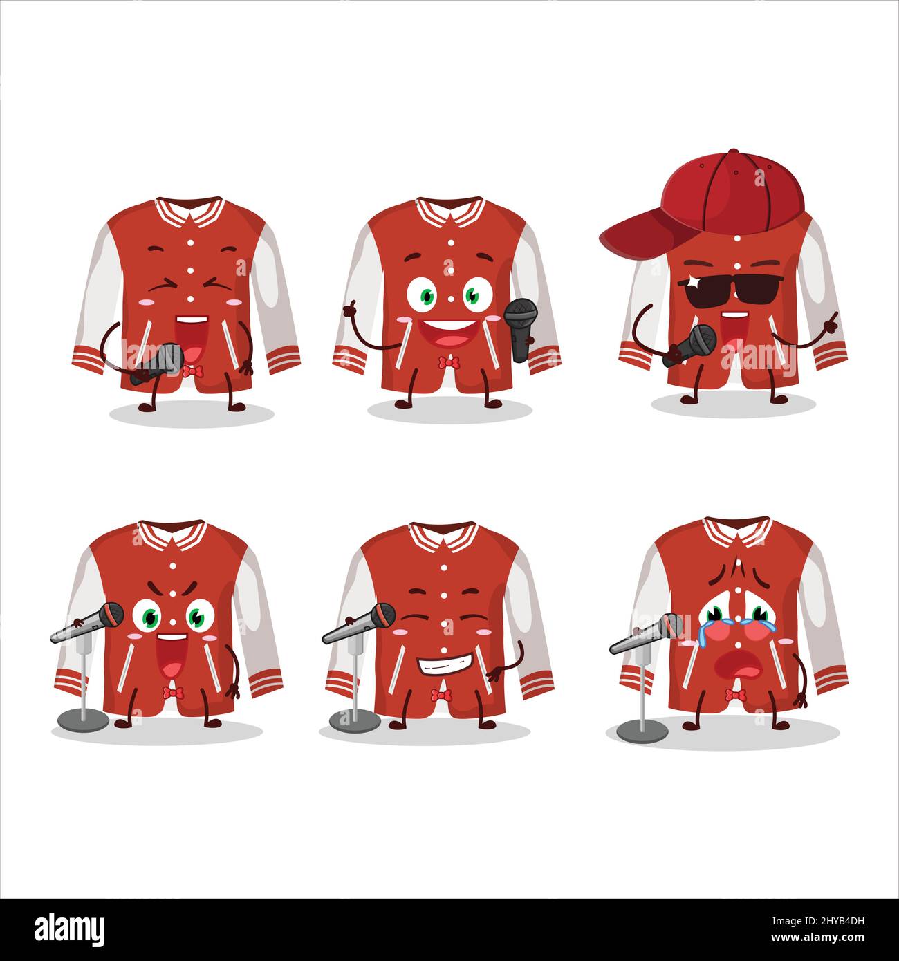 A Cute Cartoon design concept of red baseball jacket singing a famous ...