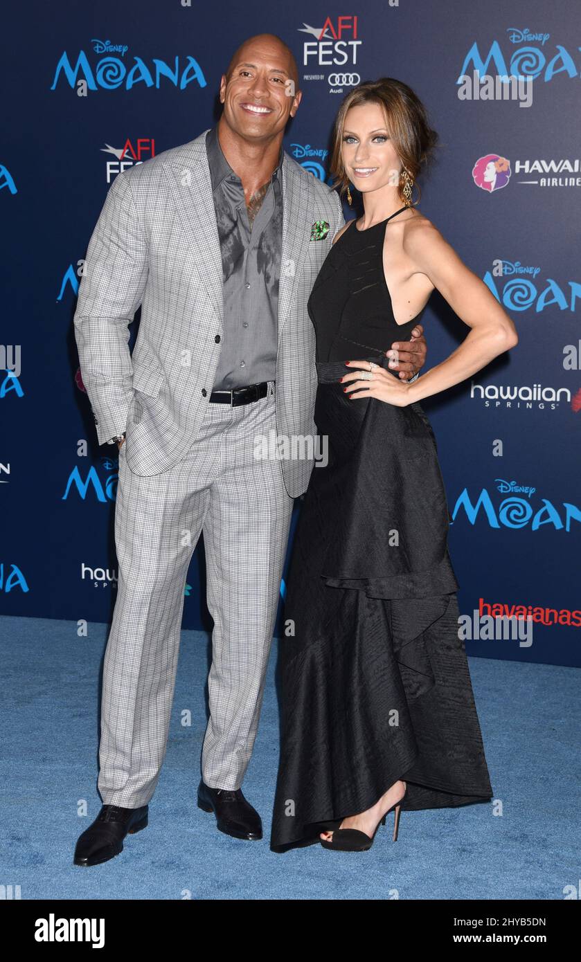 Dwayne Johnson and Lauren Hashian attending the Premiere of 'Moana' in Los Angeles Stock Photo ...