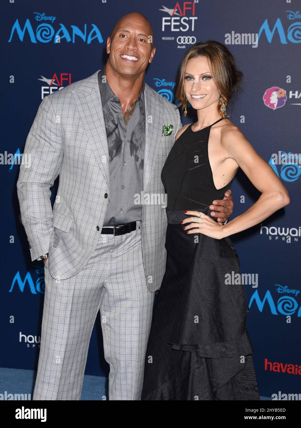 Dwayne Johnson and Lauren Hashian attending the Premiere of 'Moana' in Los Angeles Stock Photo ...
