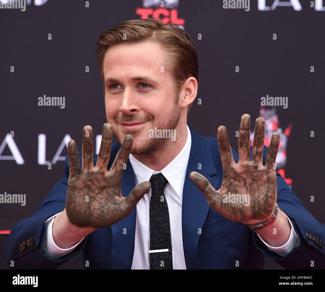 Ryan Gosling at his hand and footprint ceremony in Hollywood Stock ...