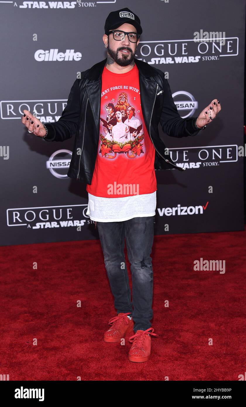 AJ McLean arriving at Lucasfilm's "Rogue One: A Star Wars Story" world ...