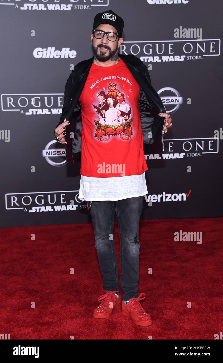AJ McLean arriving at Lucasfilm's "Rogue One: A Star Wars Story" world ...