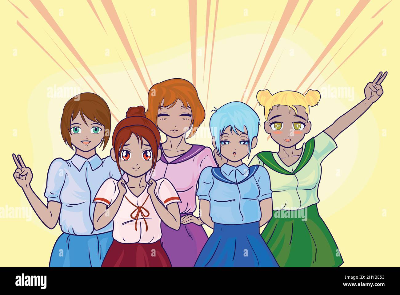anime girls group Stock Vector Image & Art - Alamy