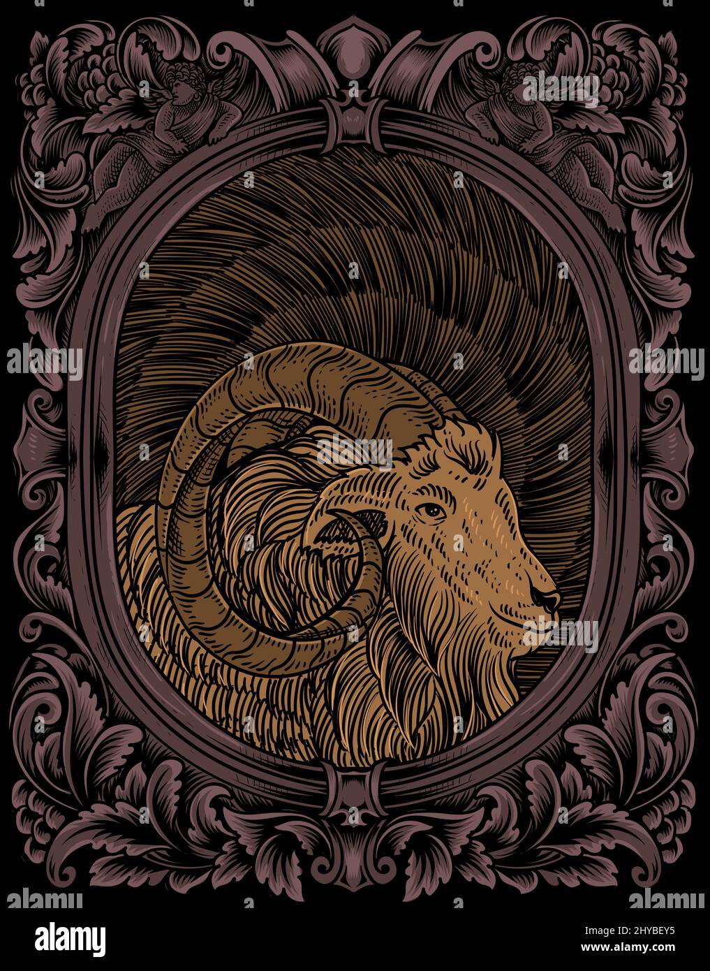 illustration vintage goat with engraving style Stock Vector Image & Art ...