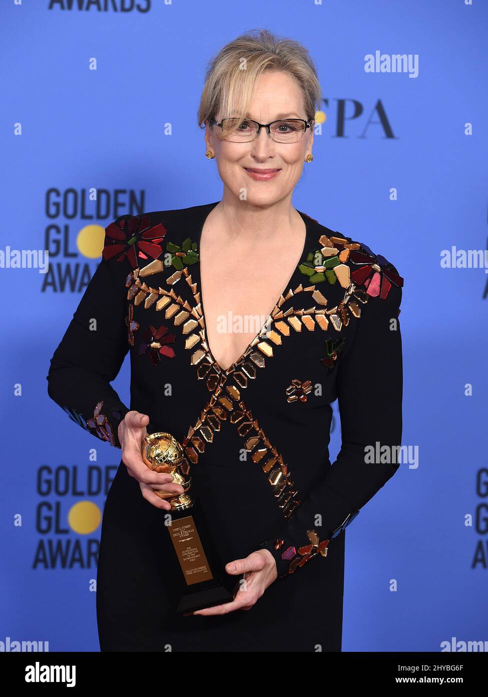 Meryl Streep in the press room at the 74th Annual Golden Globe Awards ...