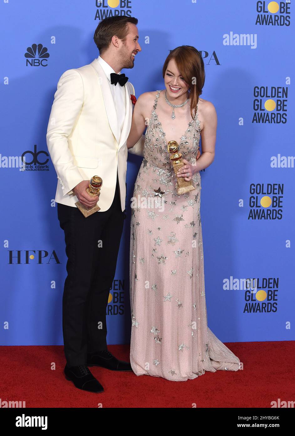 Ryan Gosling and Emma Stone in the press room at the 74th Annual Golden ...