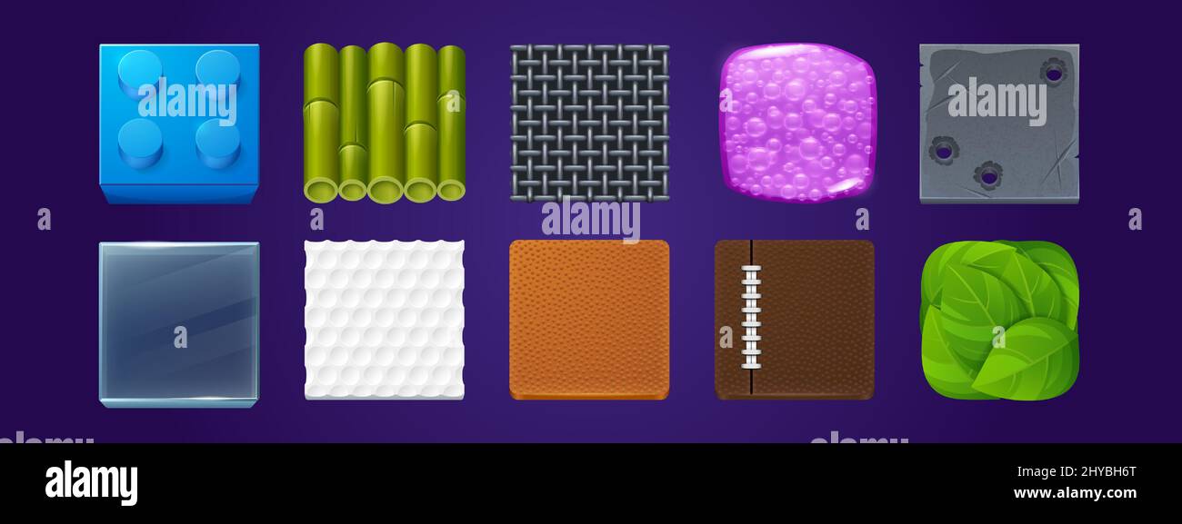 Texture samples. game ui app icons, square buttons toy block, bamboo ...