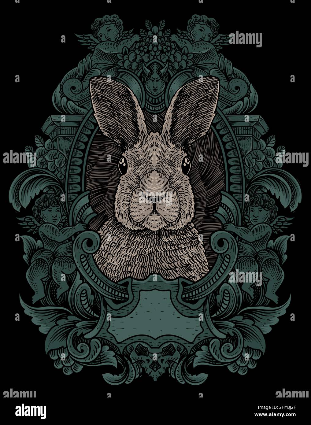 illustration vintage rabbit with engraving style Stock Vector Image ...