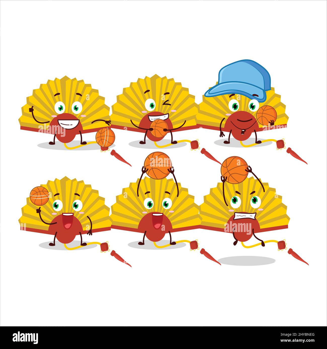 Talented yellow chinese fan cartoon character as a basketball athlete ...