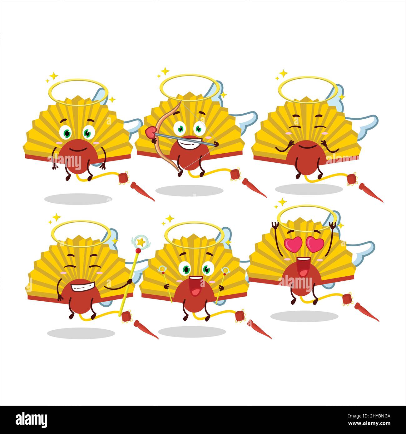 Yellow chinese fan cartoon designs as a cute angel character. Vector ...