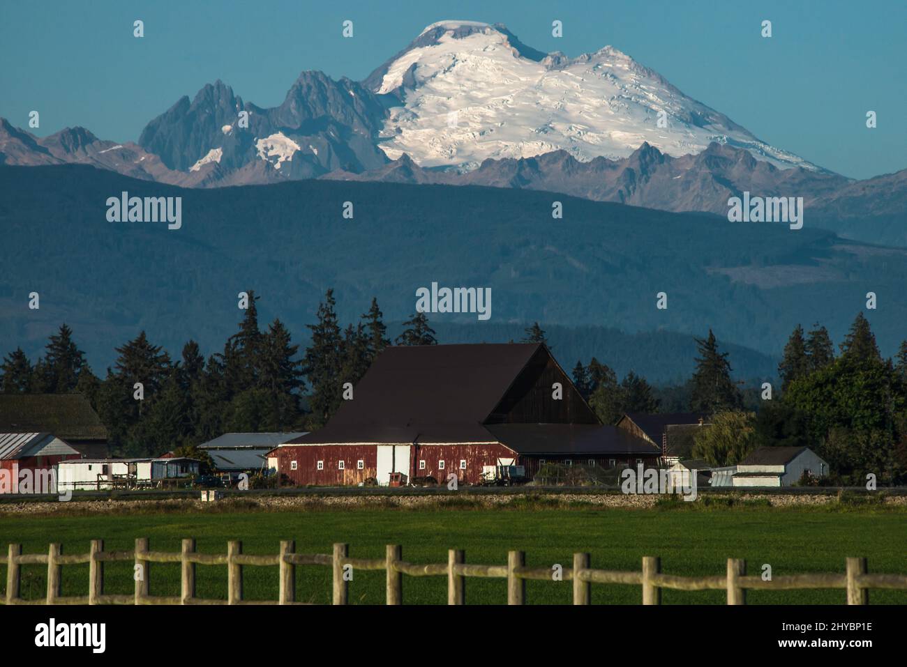 Mount Baker and farm Stock Photo - Alamy