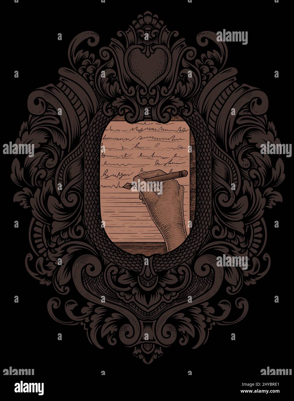 illustration antique hand writing with engraving style Stock Vector ...