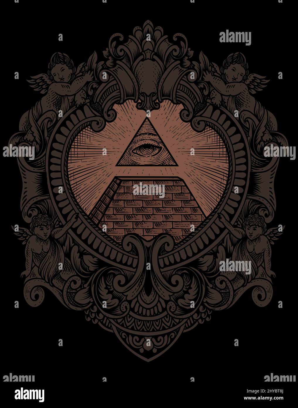 illustration illuminati pyramid with engraving style Stock Vector Image ...