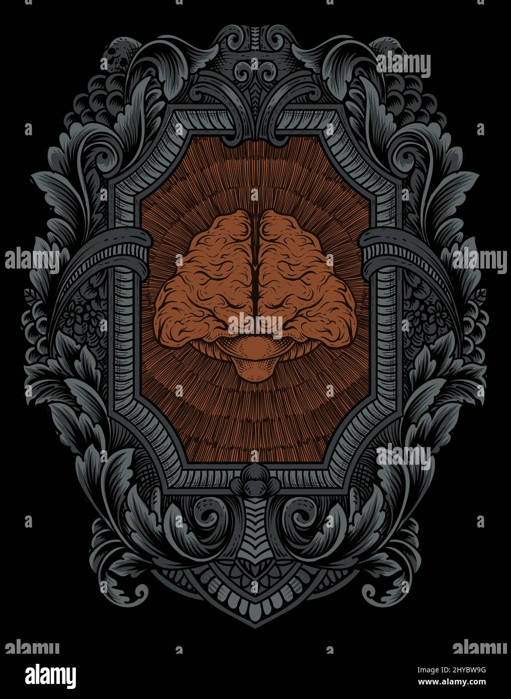 illustration antique brain with engraving style Stock Vector Image ...