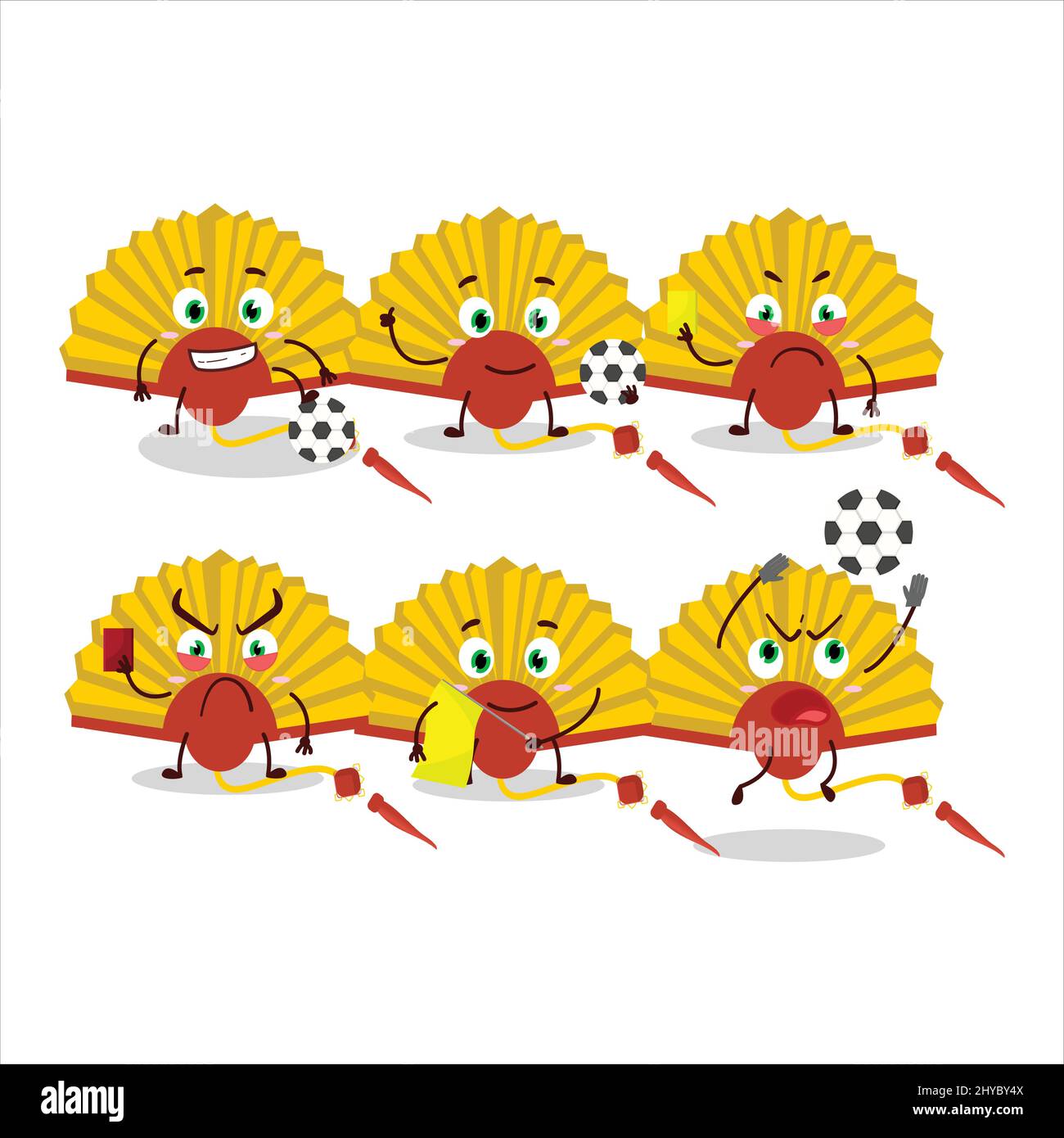 Yellow chinese fan cartoon character working as a Football referee ...