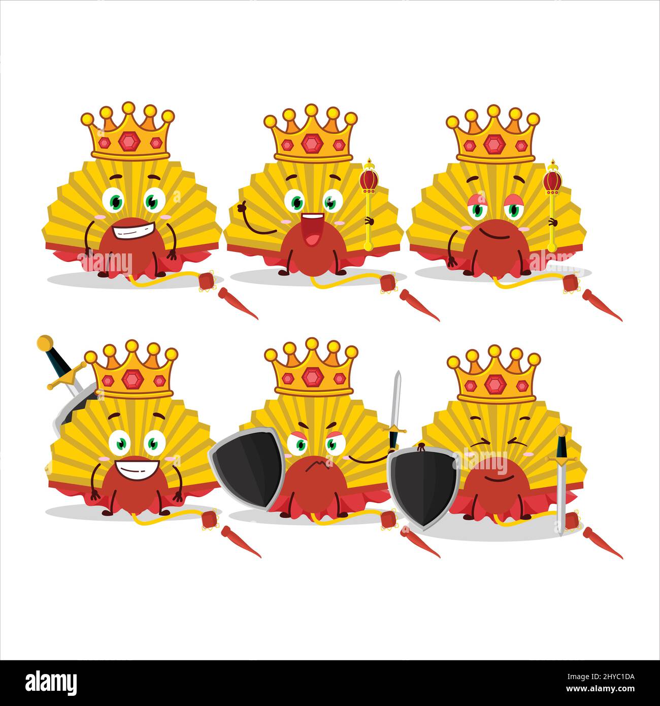 A Charismatic King yellow chinese fan cartoon character wearing a gold ...