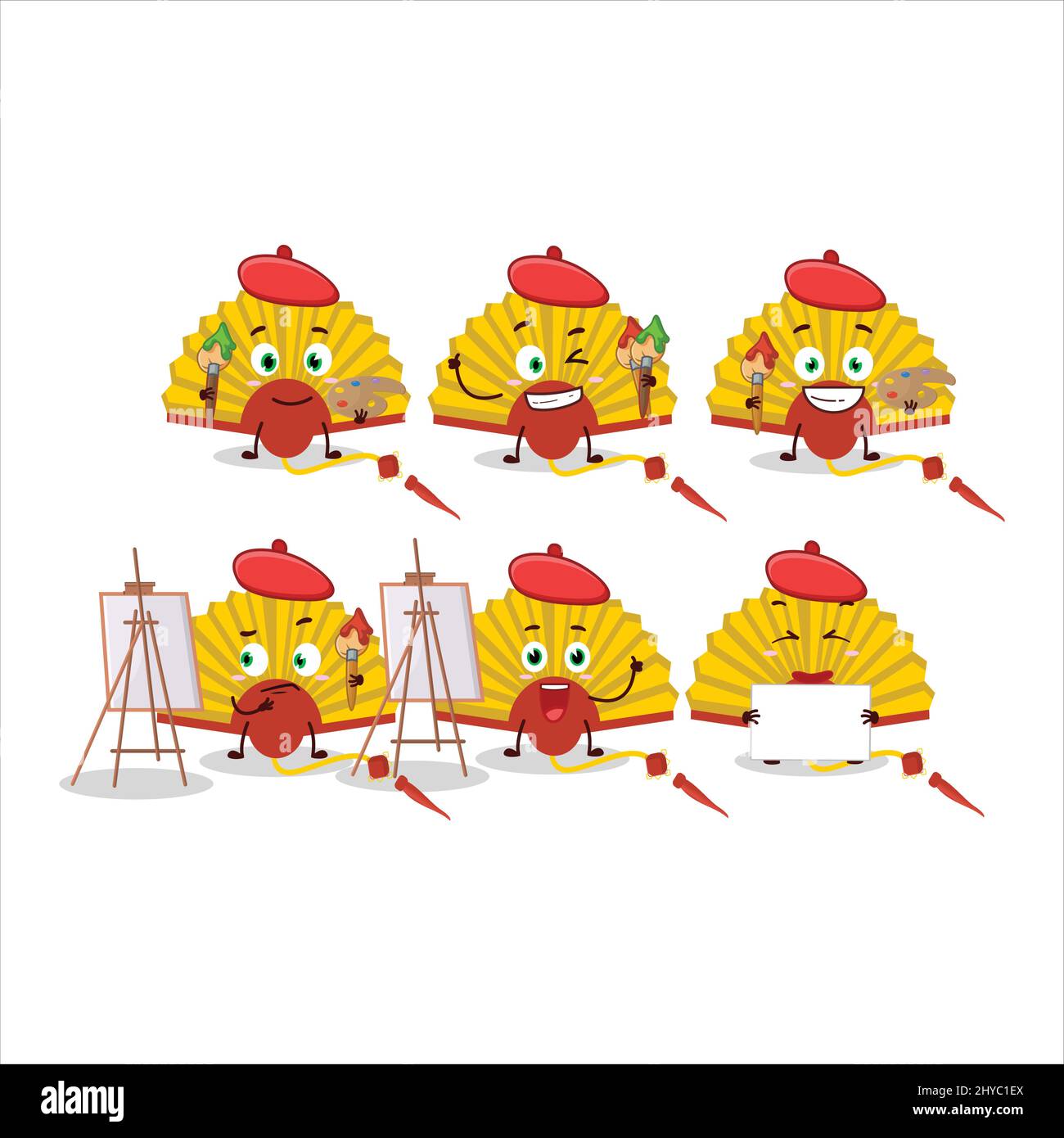 Artistic Artist of yellow chinese fan cartoon character painting with a ...