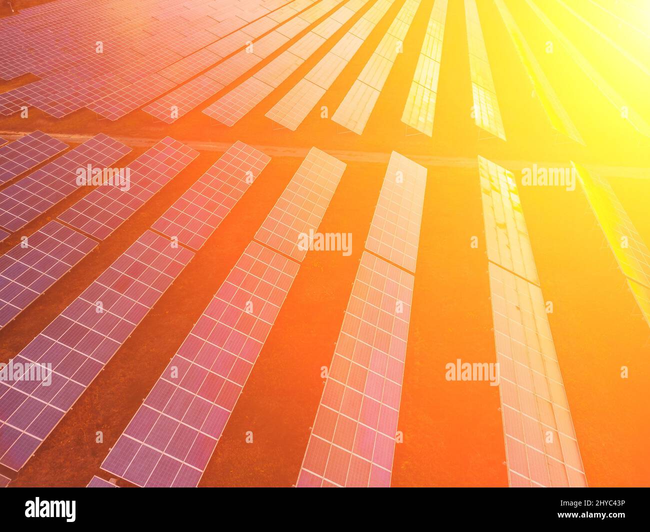Aerial top view of a solar panels power plant. Photovoltaic solar ...