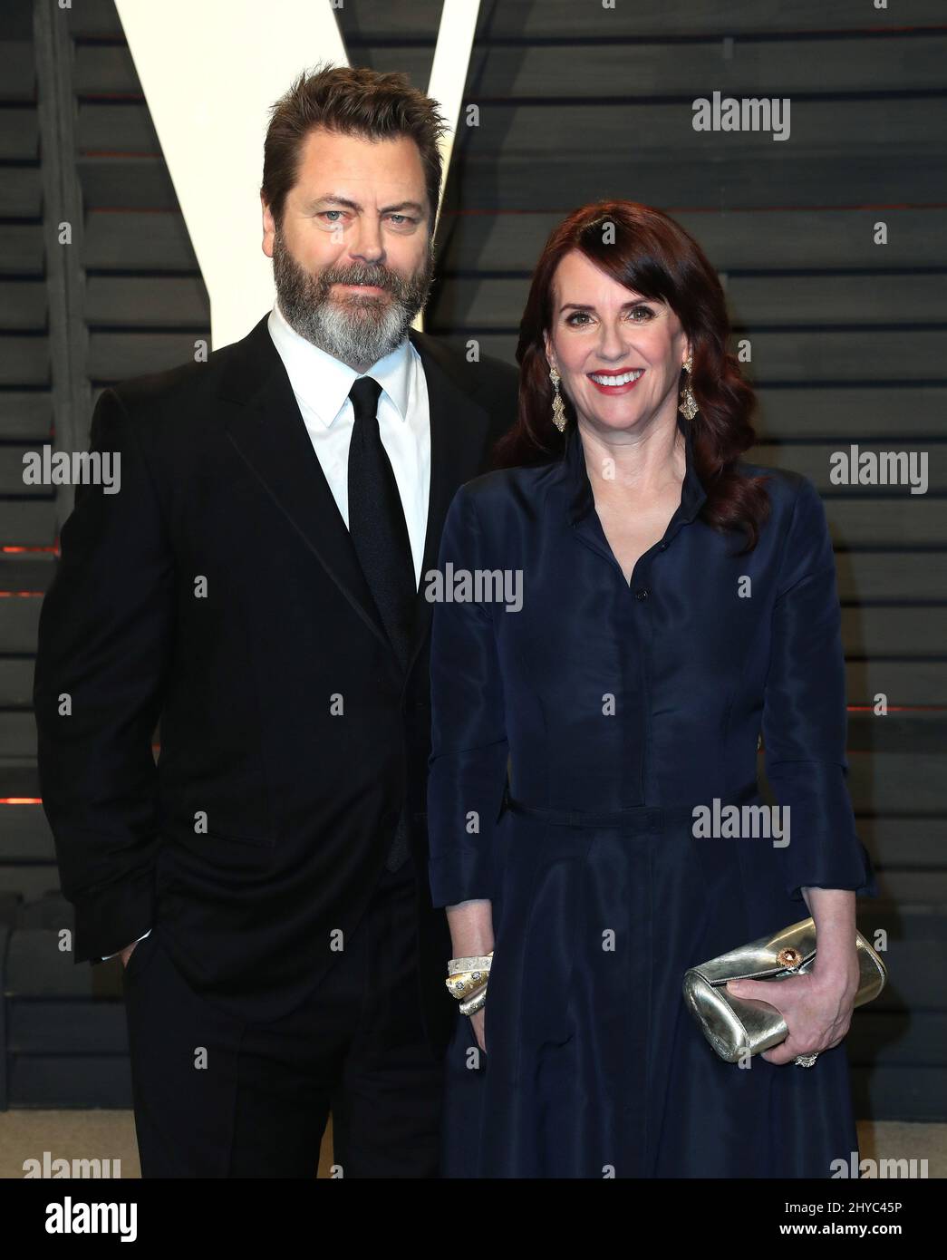 Megan Mullally and Nick Offerman at 2017 Vanity Fair Oscar Party hosted ...