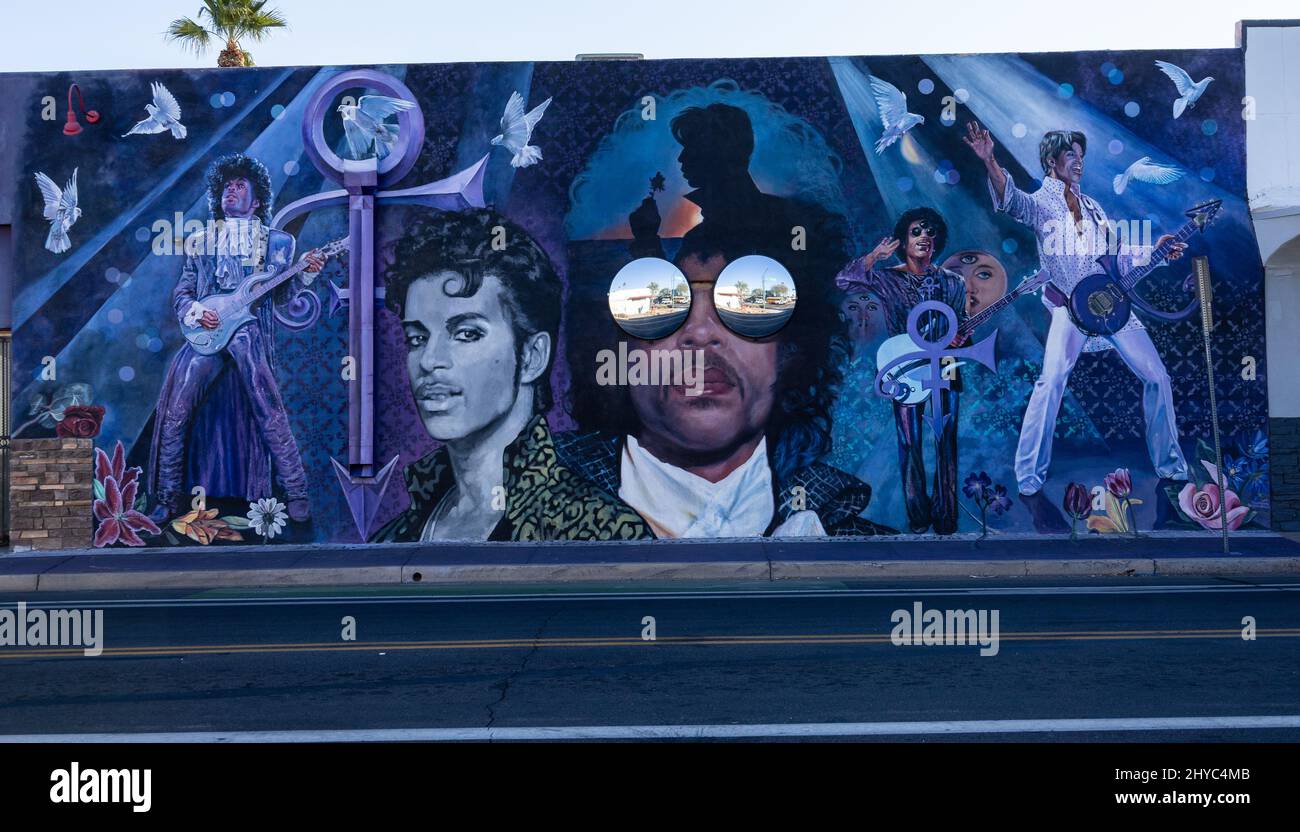 Awesome mural of the singer Prince with black and blue on the ...