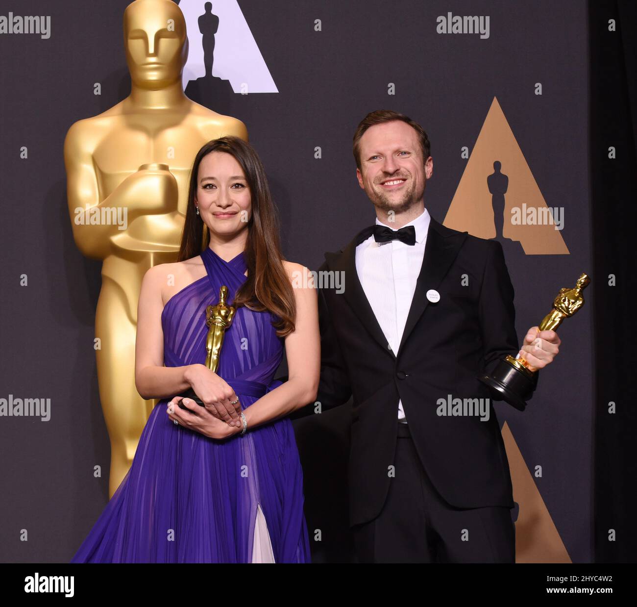 Anna Udvardy and Kristof Deak in the press room at the 89th Academy ...