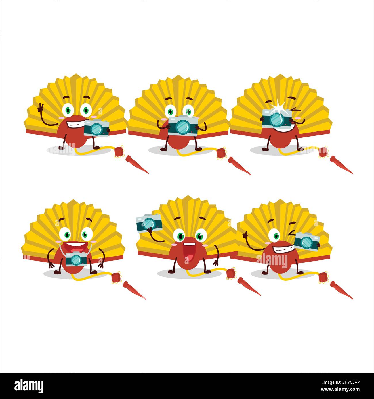 Photographer profession emoticon with yellow chinese fan cartoon ...