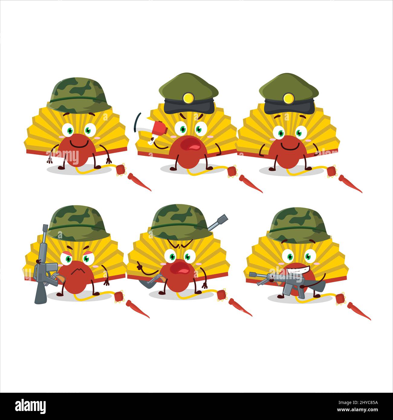 A charming soldier yellow chinese fan cartoon picture bring a gun ...