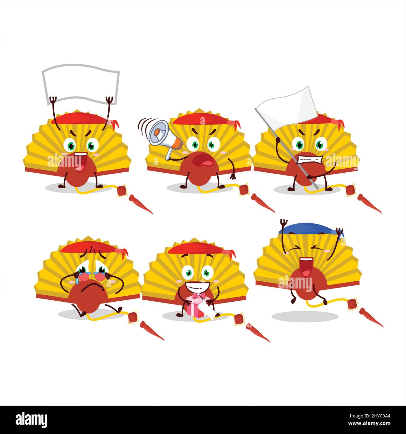 Mascot design style of yellow chinese fan character as an attractive ...