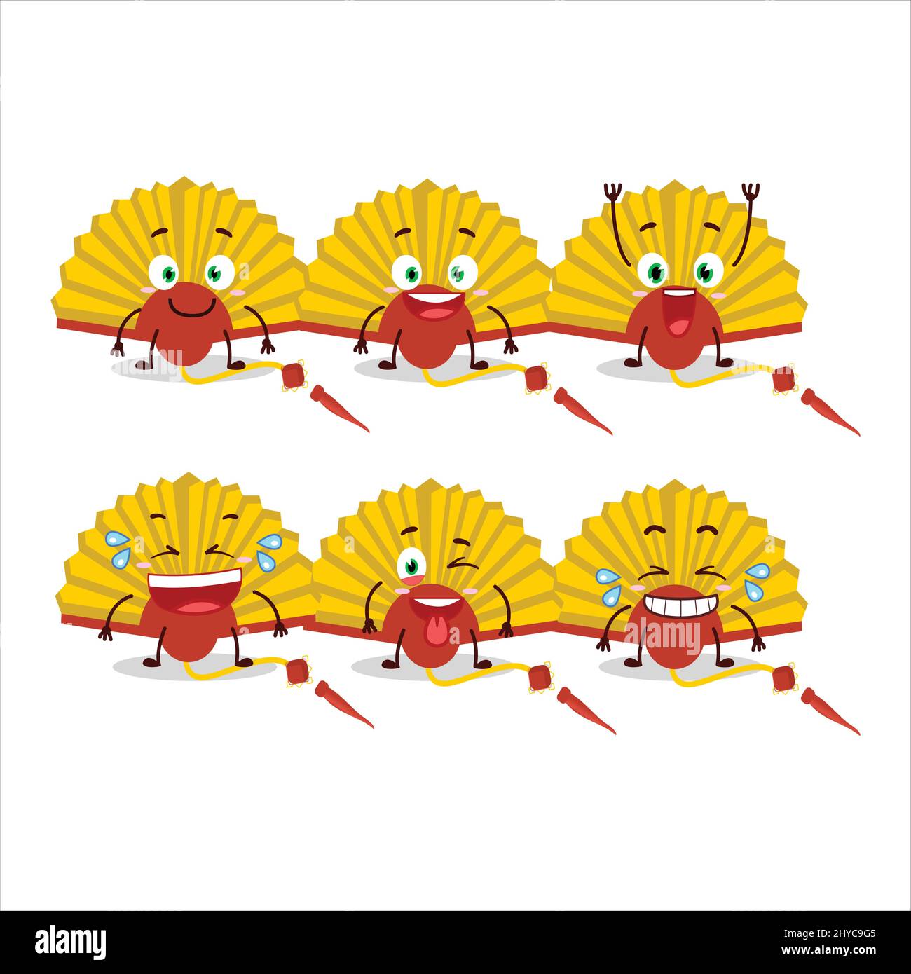 Cartoon character of yellow chinese fan with smile expression. Vector ...