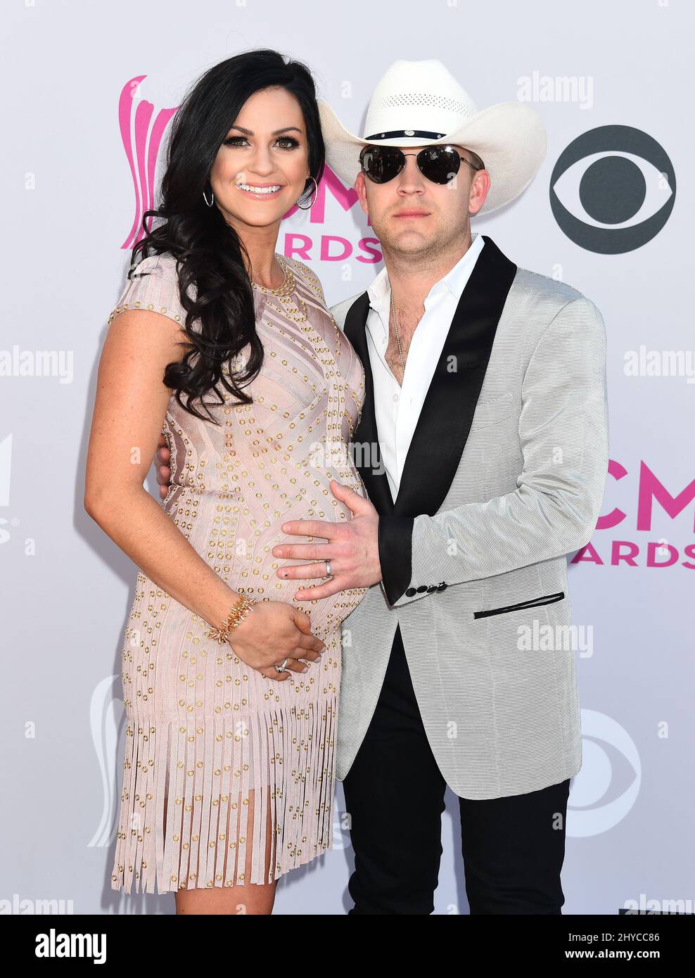 Justin Moore, Kate Moore arriving at the 52nd Academy of Country Music ...