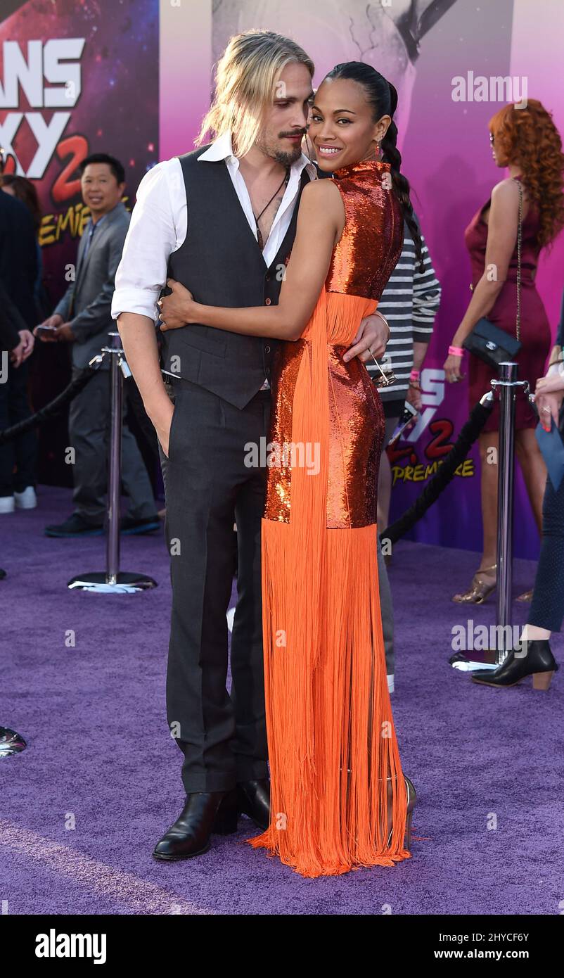 Zoe Saldana and Marco Perego attending the world premiere of Guardians ...