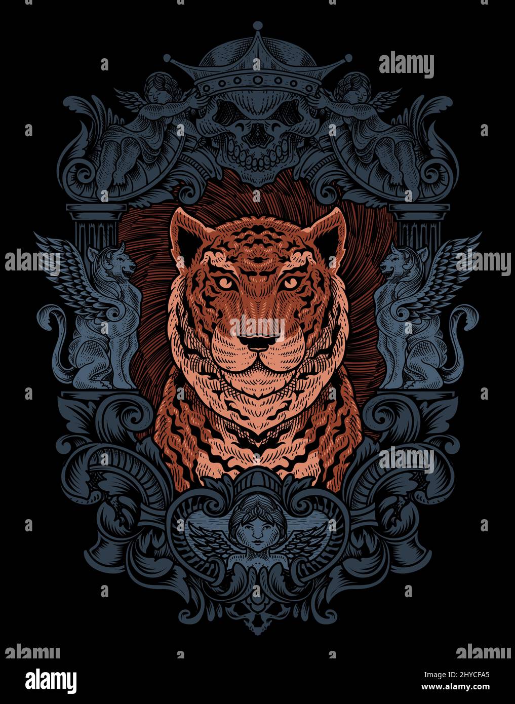 illustration vintage tiger with engraving style Stock Vector Image ...