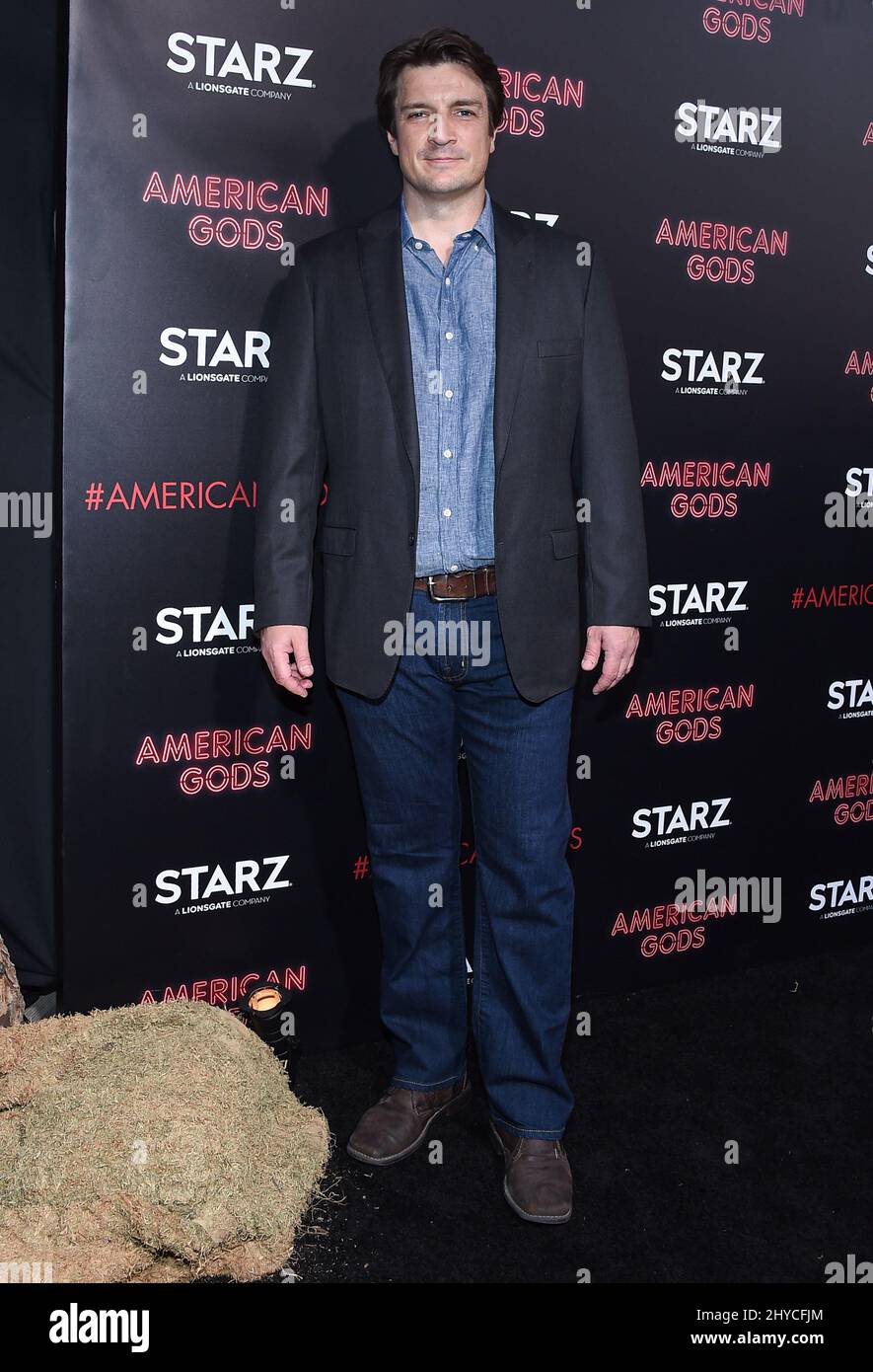 Nathan Fillion arriving to the "American Gods" premiere held at the ...