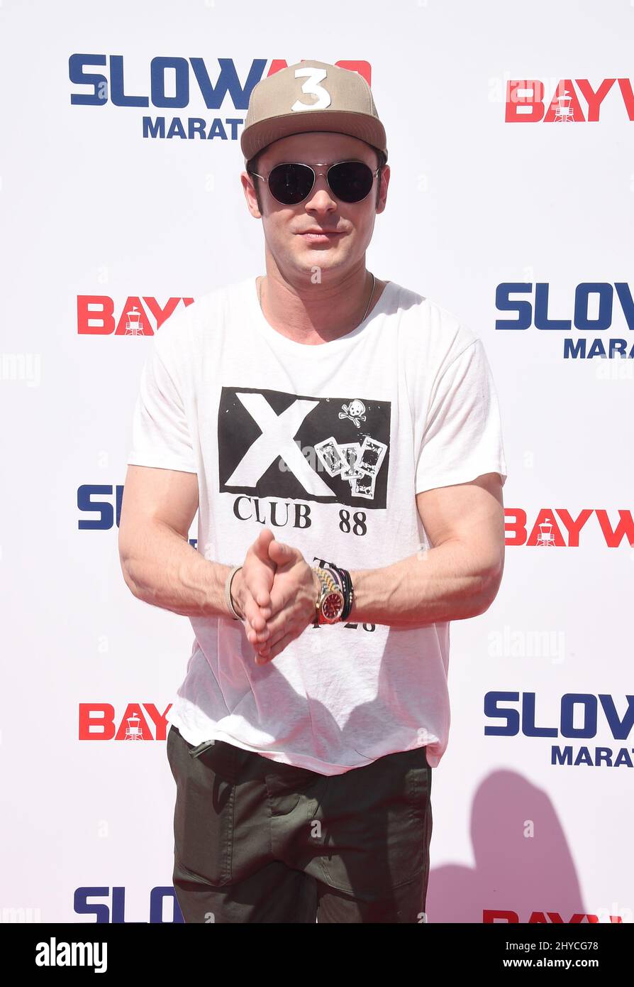 Zac Efron attending the first ever Baywatch SlowMo Marathon, a grueling ...