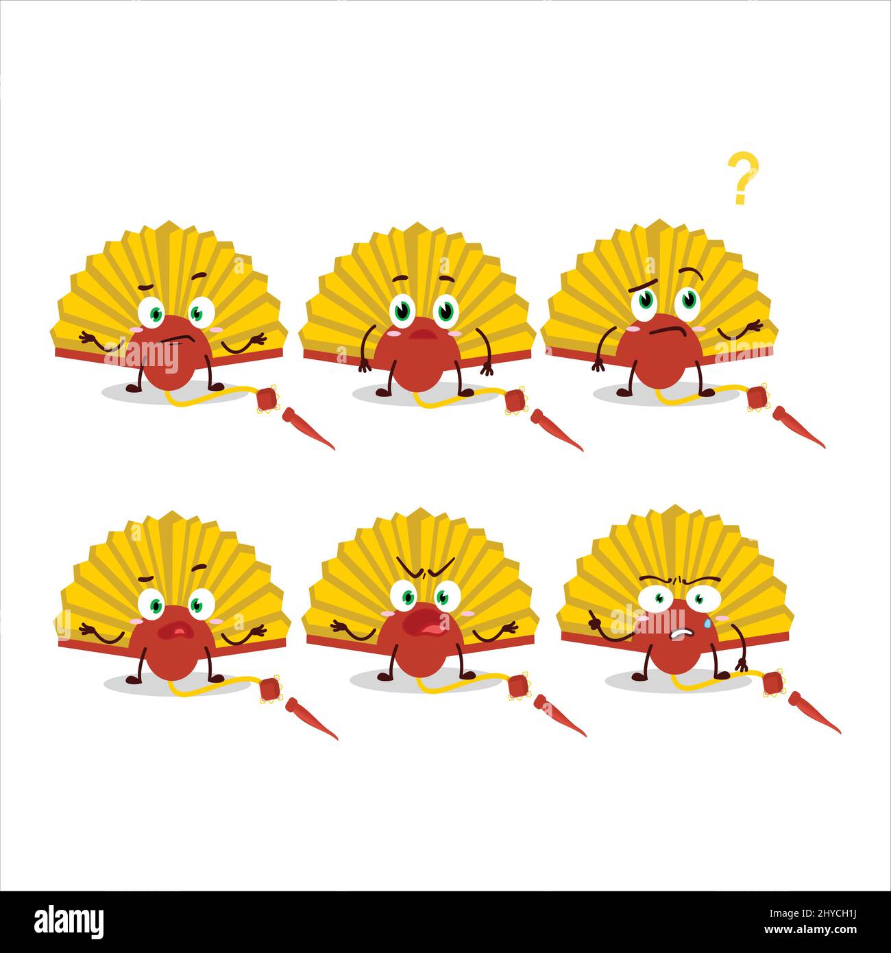 Cartoon character of yellow chinese fan with what expression. Vector ...