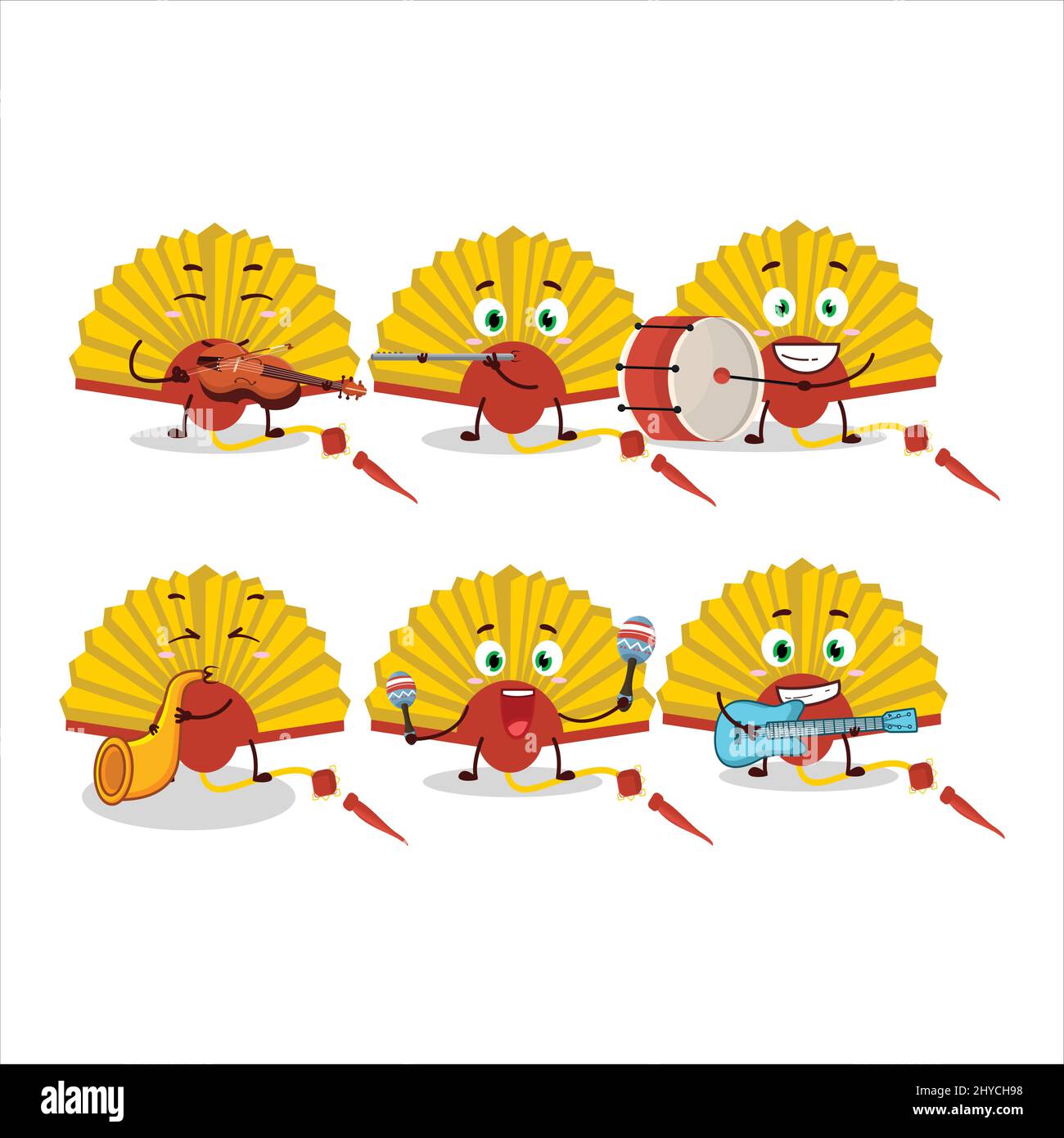 Cartoon character of yellow chinese fan playing some musical ...