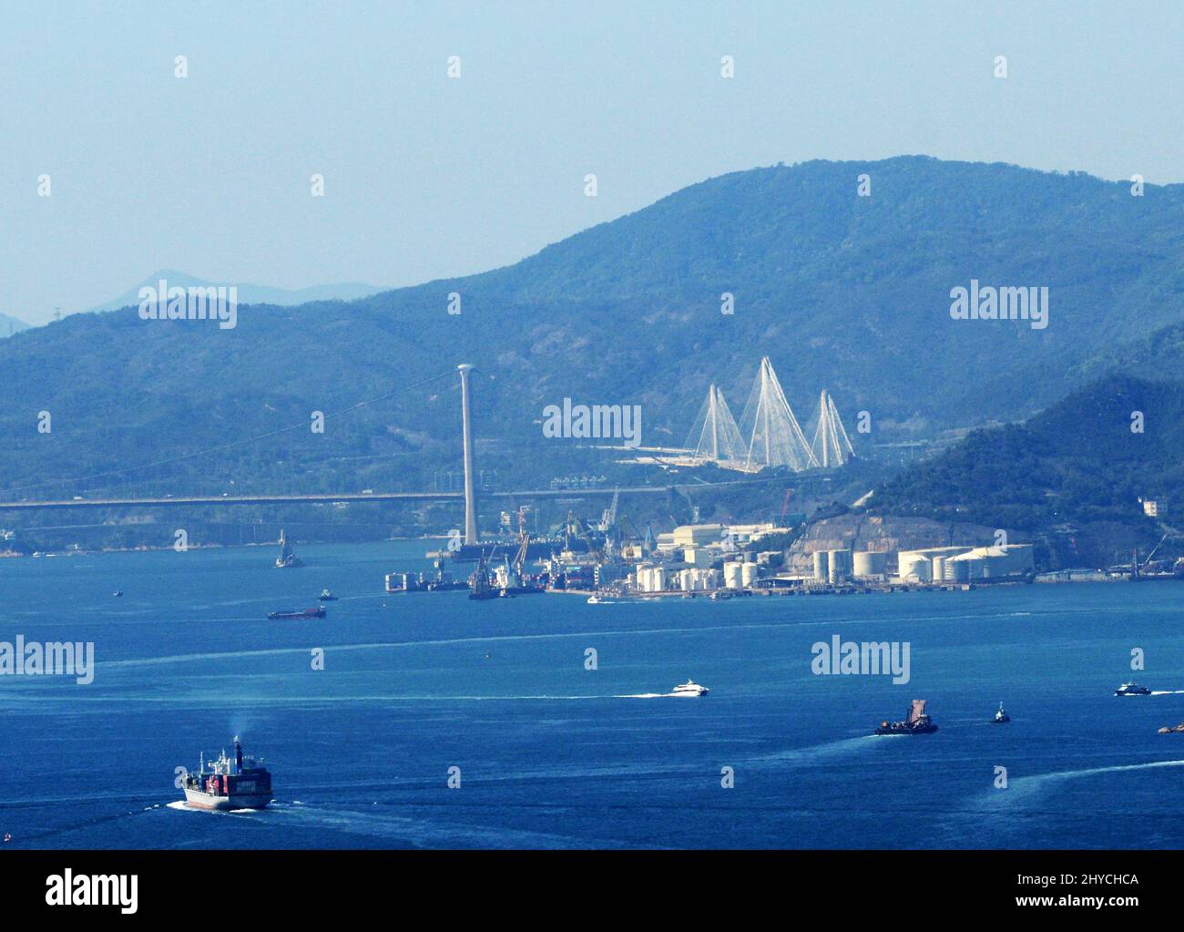 A view of Tsing Ma Bridge and Ting Kau Bridge in Hong Kong Stock Photo ...