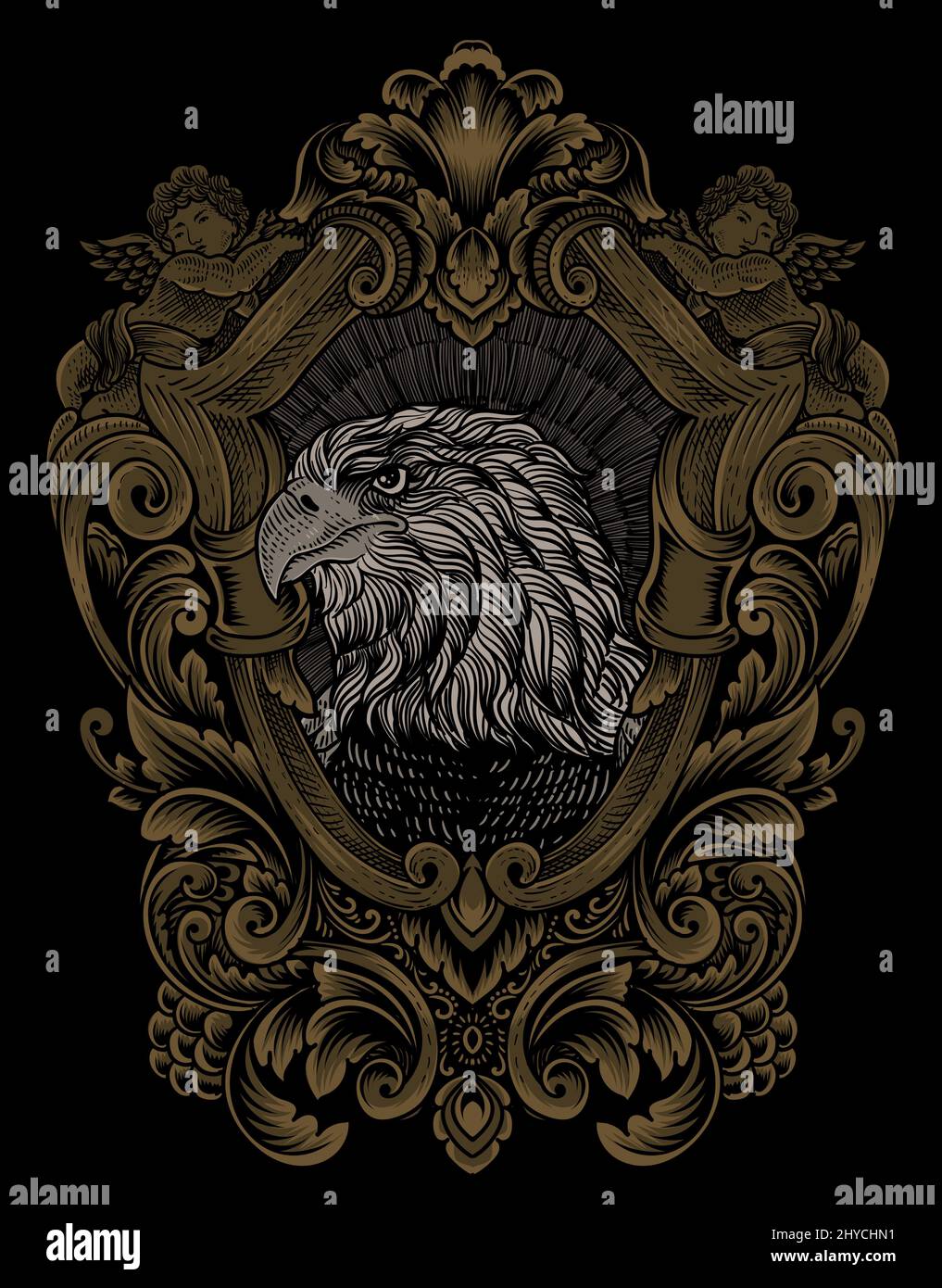 illustration vintage eagle with engraving style Stock Vector Image ...