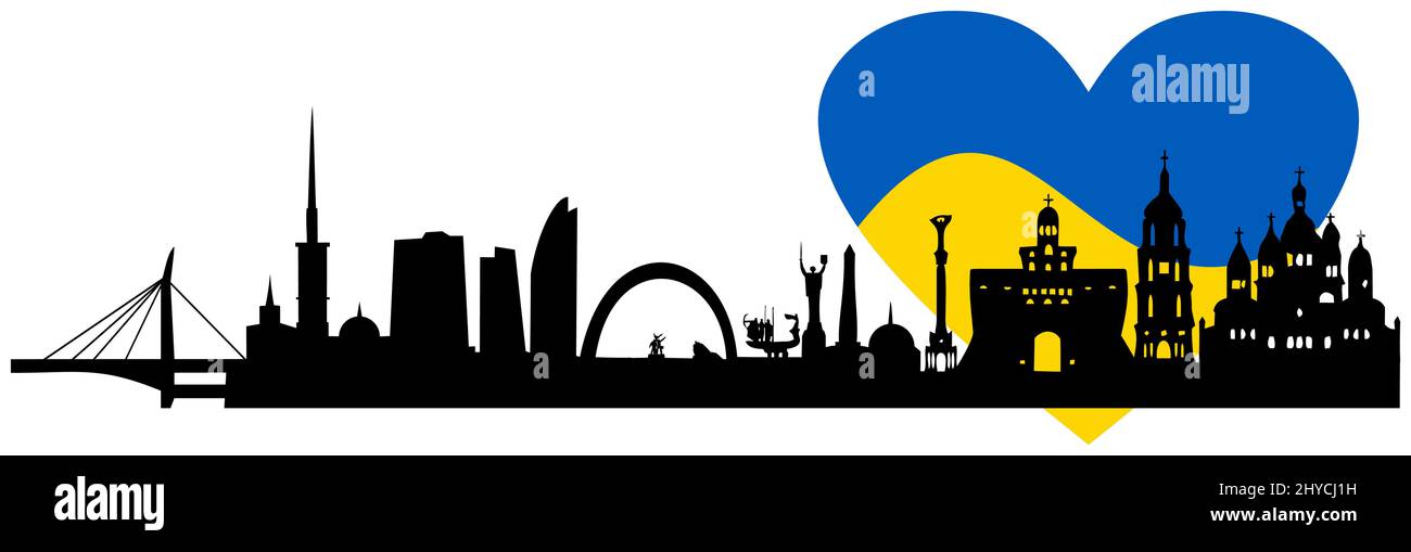 Panorama of Kiev and heart symbol in the colors of Ukraine Stock Vector ...