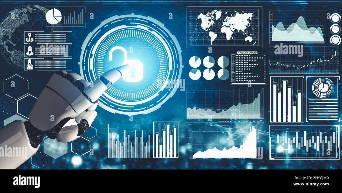 3D rendering futuristic droid robot technology development, artificial ...