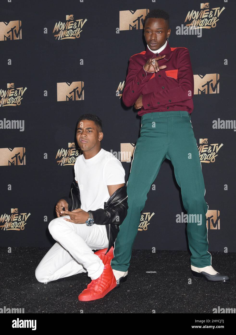 Ashton Sanders and Jharrel Jerome in the press room at the 2017 MTV Movie and TV Awards held at ...